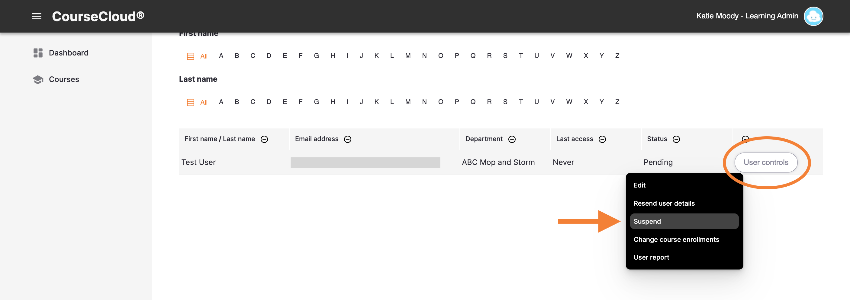 Suspend or unsuspend individual users in CourseCloud – OpenSesame Support