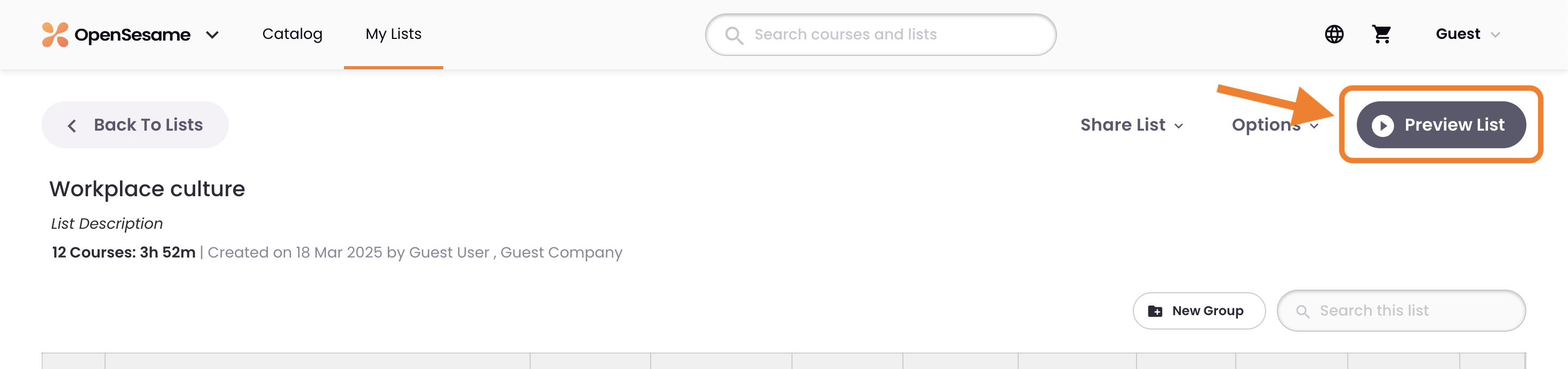 How to preview courses from a List – OpenSesame Support